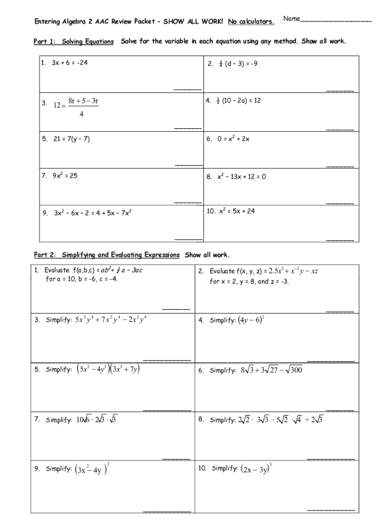 Fillable Online Solve each of the following equations using any method ...