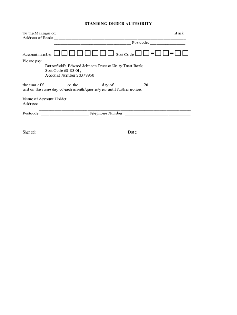 Fillable Online Account number Sort Code - - Fax Email Print - pdfFiller