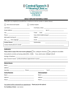 Fillable Online ADULT IMPLANT REFERRAL FORM Fax Email Print - pdfFiller