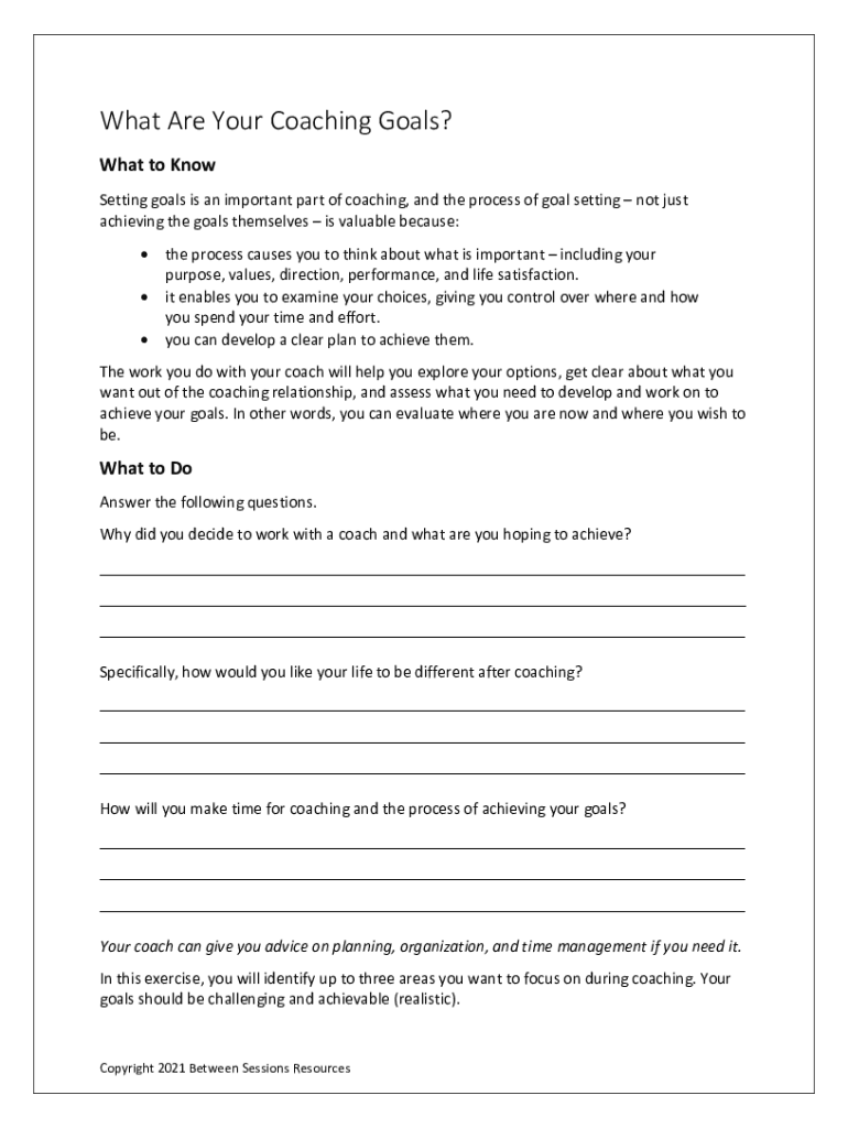 Fillable Online Goal Setting in Coaching: Helping Clients Set Goals ...