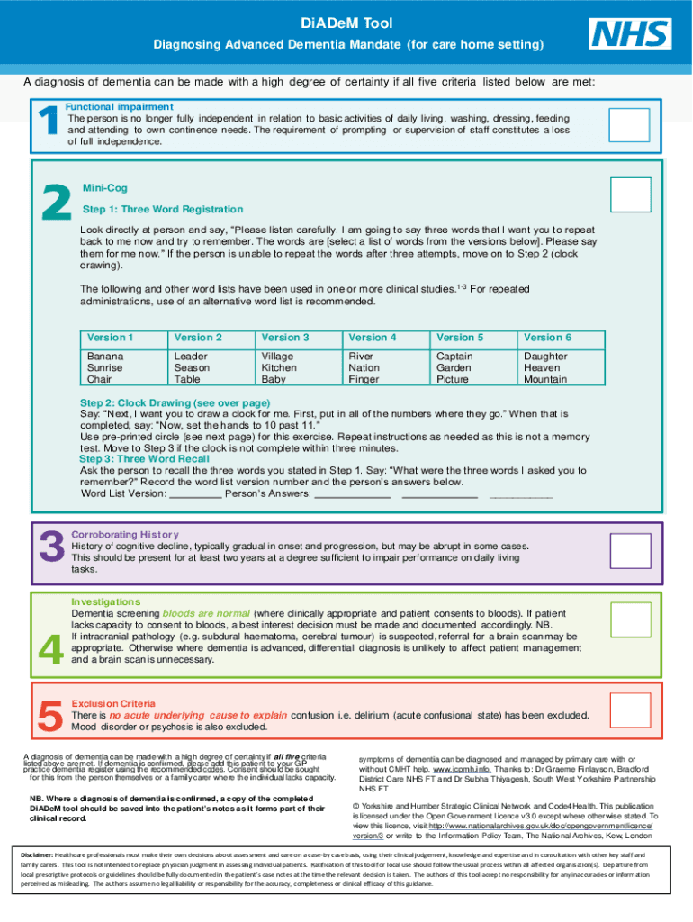 Fillable Online DiADeM (Diagnosis of Advanced Dementia Mandate in Care ...