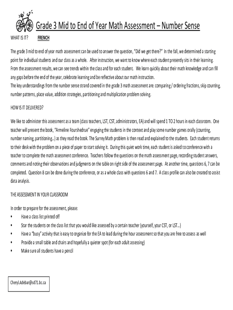 Fillable Online www5 sd71 bc Grade 3 Mid to End of Year Math Assessment ...