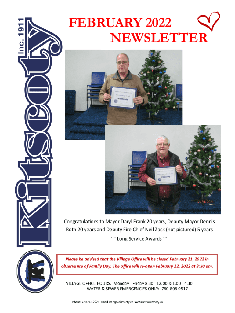 Fillable Online Congratulations to Mayor Daryl Frank 20 years, Deputy ...