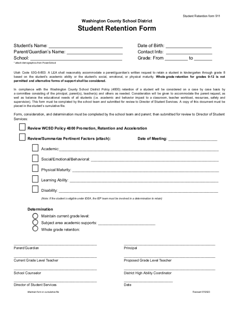 Fillable Online Student Retention Form Fax Email Print - pdfFiller