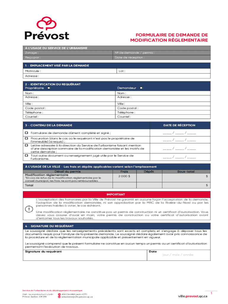 Remplissable En Ligne Demande de modificationla rglementation d ...