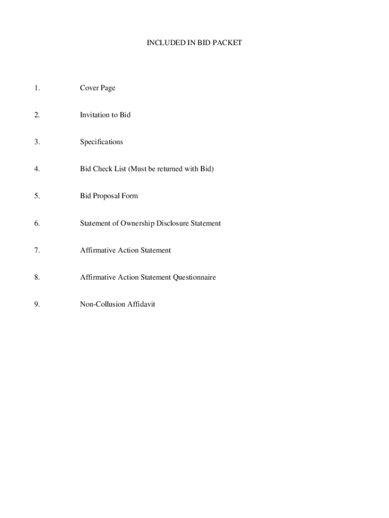 Fillable Online INCLUDED IN BID PACKET 1. Cover Page 2. Invitation to ...