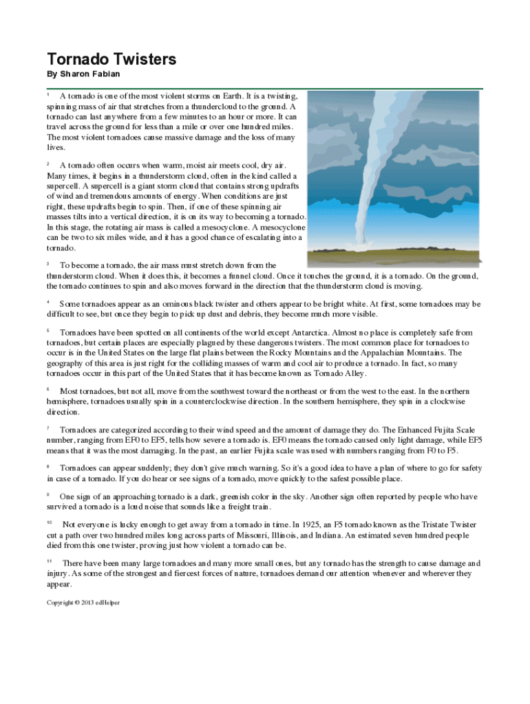 Fillable Online Tornadoes A tornado, also called a twister, is a violent ... Fax Email Print ...