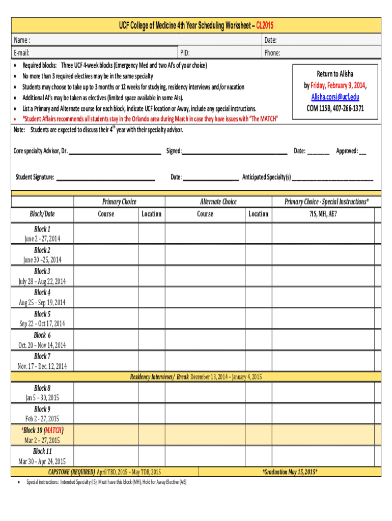 Fillable Online med ucf UCF College of Medicine 4th Year Scheduling ...