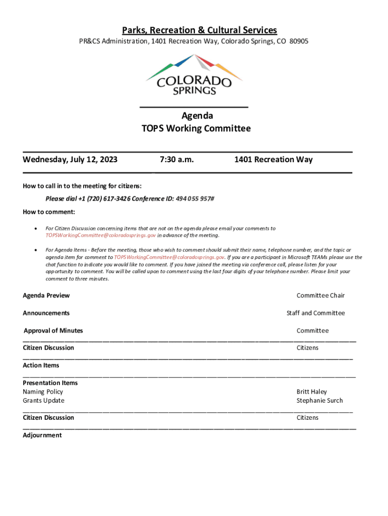 Fillable Online TOPS Working Committee Fax Email Print - pdfFiller