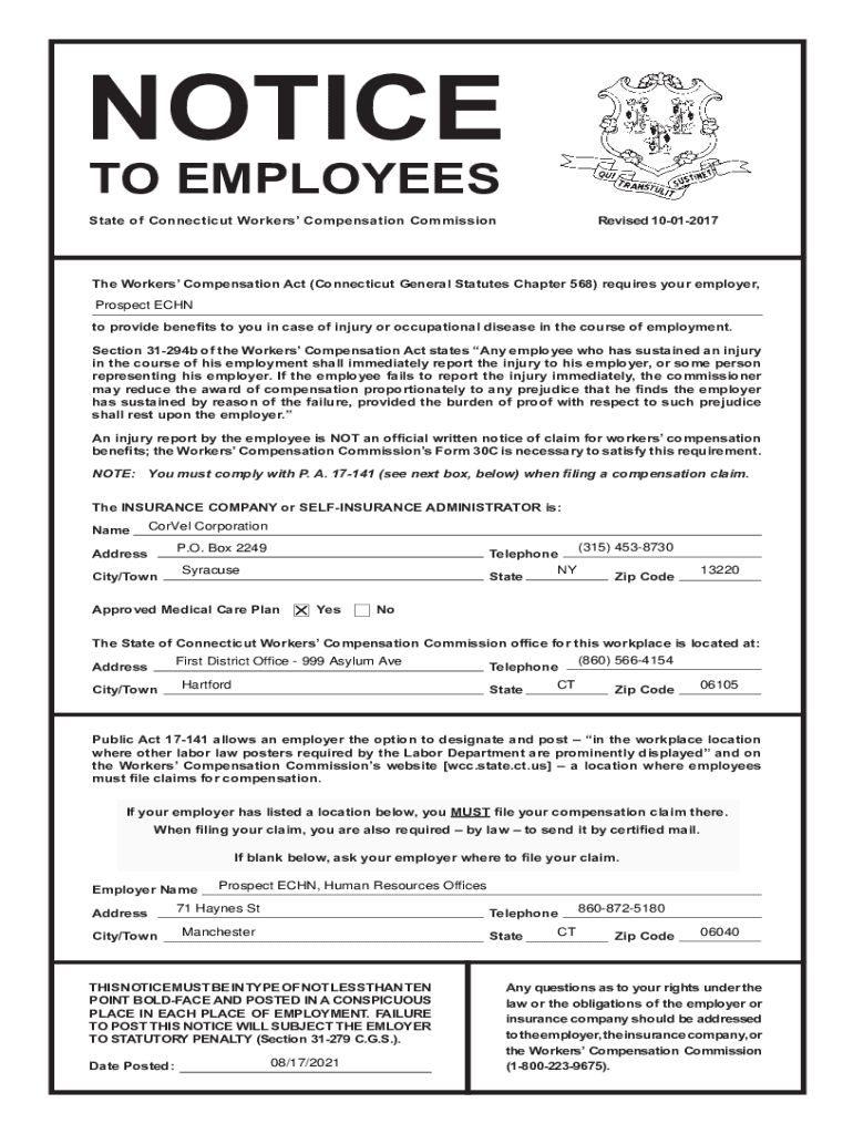 Fillable Online Notice to Employees Workers' Compensation Act State of ...