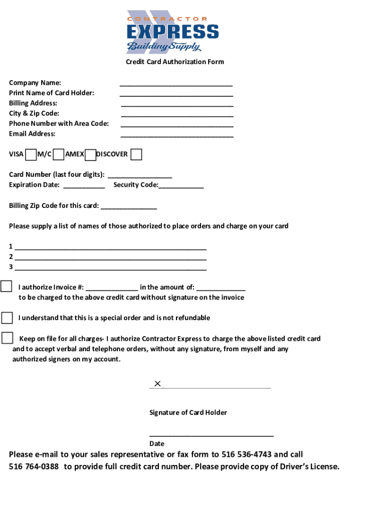 Fillable Online Credit Card Authorization - Fill Online, Printable ...