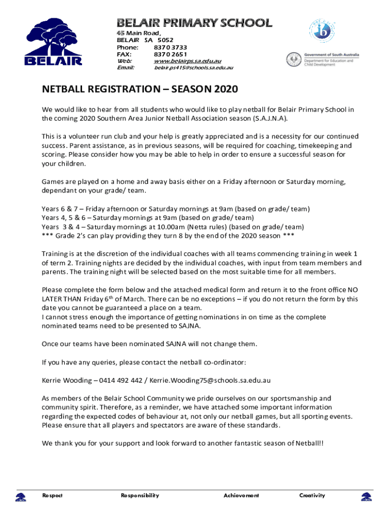 Fillable Online Primary school in Belair, South Australia Fax Email ...