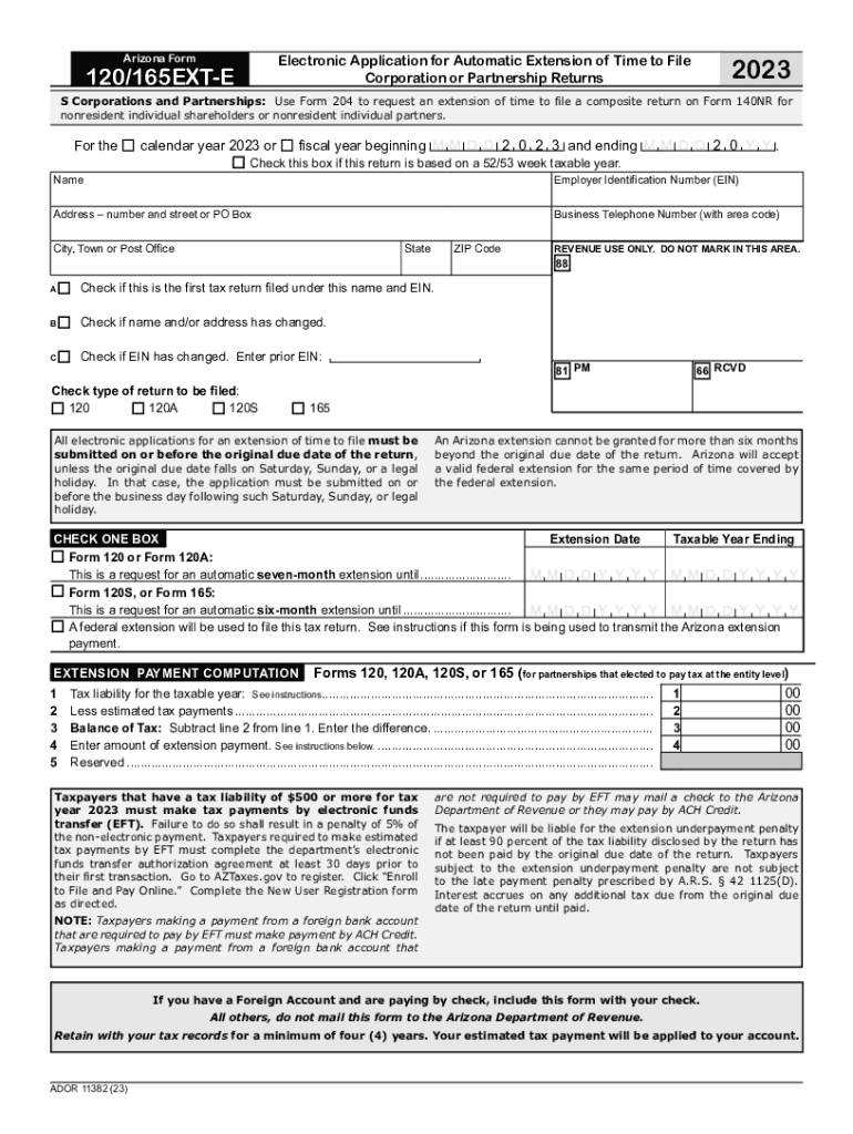Fillable Online File Arizona State Business Tax Extension Forms 120/165 ...