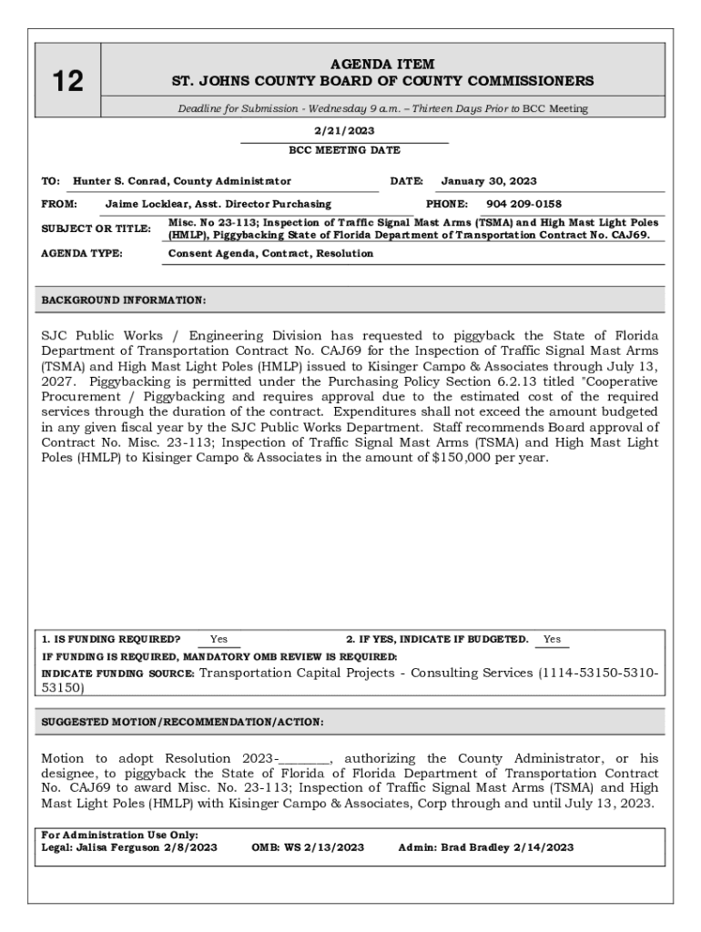 Fillable Online No 23-113; Inspection of Traffic Signal Mast Arms (TSMA ...