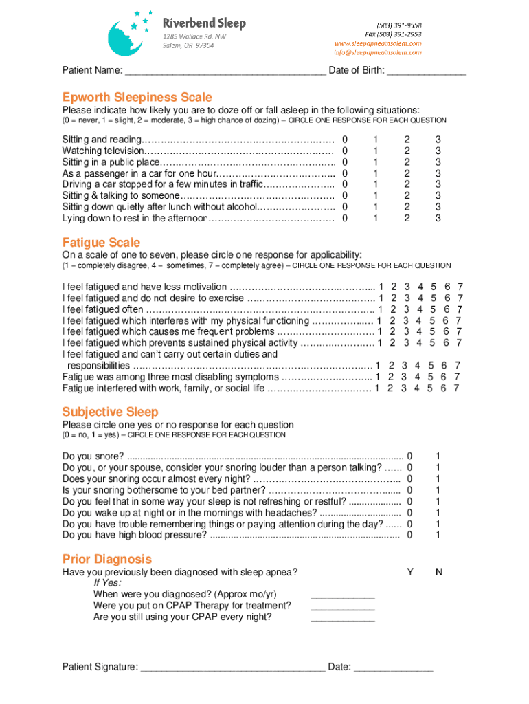 Epworth Sleepiness Scale Form - Blank Fillable Template | Fill Out ...