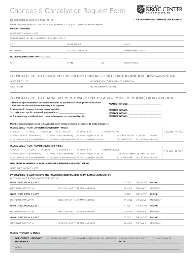 Fillable Online Changes & Cancellation Request Form Fax Email Print ...