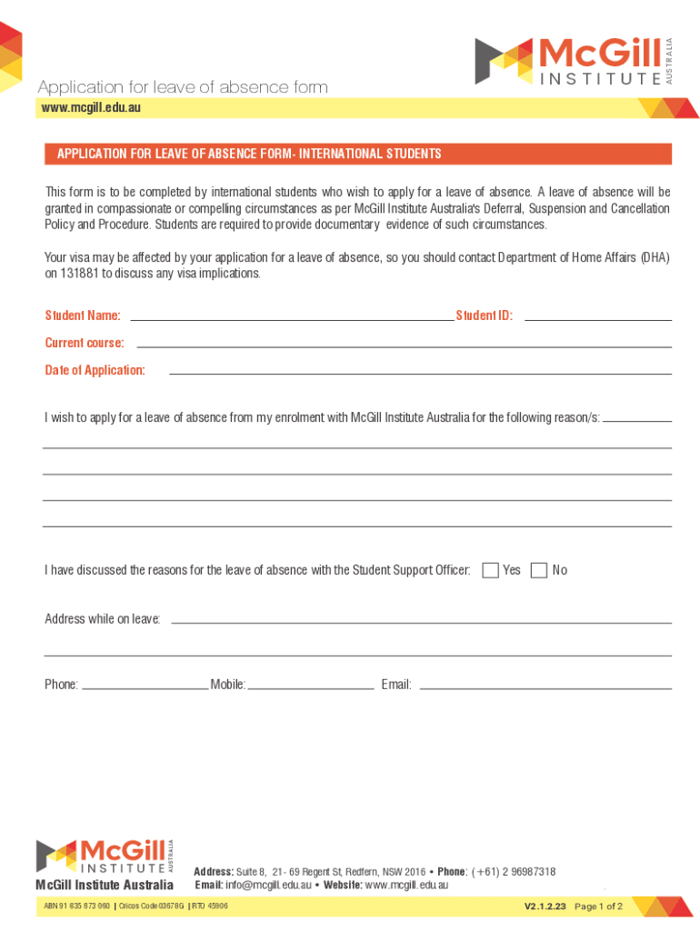 Fillable Online V2.1.2.23 - McGill - Application for leave of absence ...