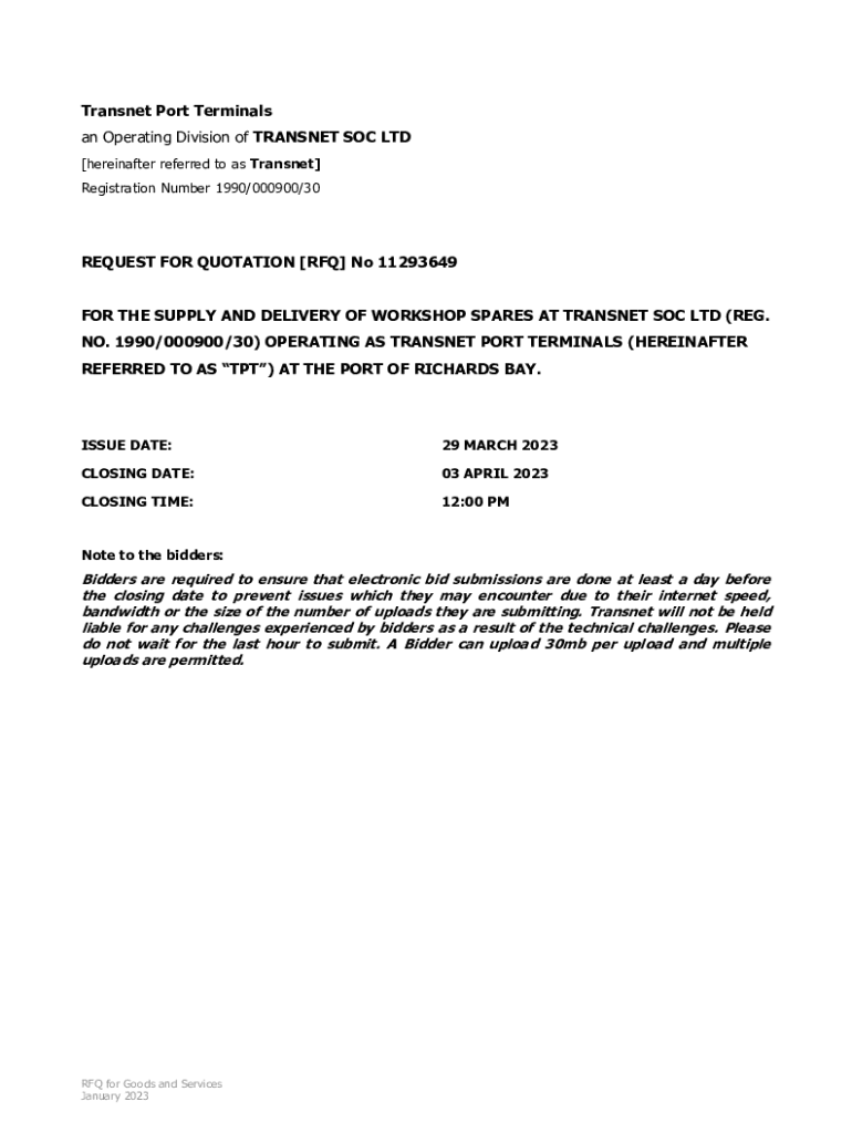 Fillable Online REQUEST FOR QUOTATION RFQ No 11293649 Fax Email Print ...