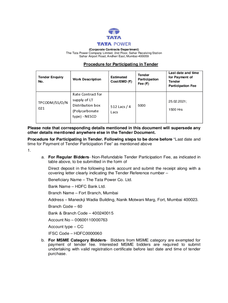 Fillable Online Tata Power Company Limited tenders & eTenders in 2023 ...