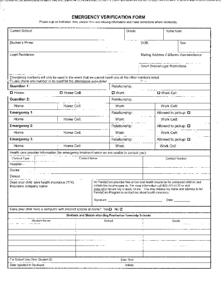 Fillable Online Emergency Verification Form Fax Email Print - pdfFiller