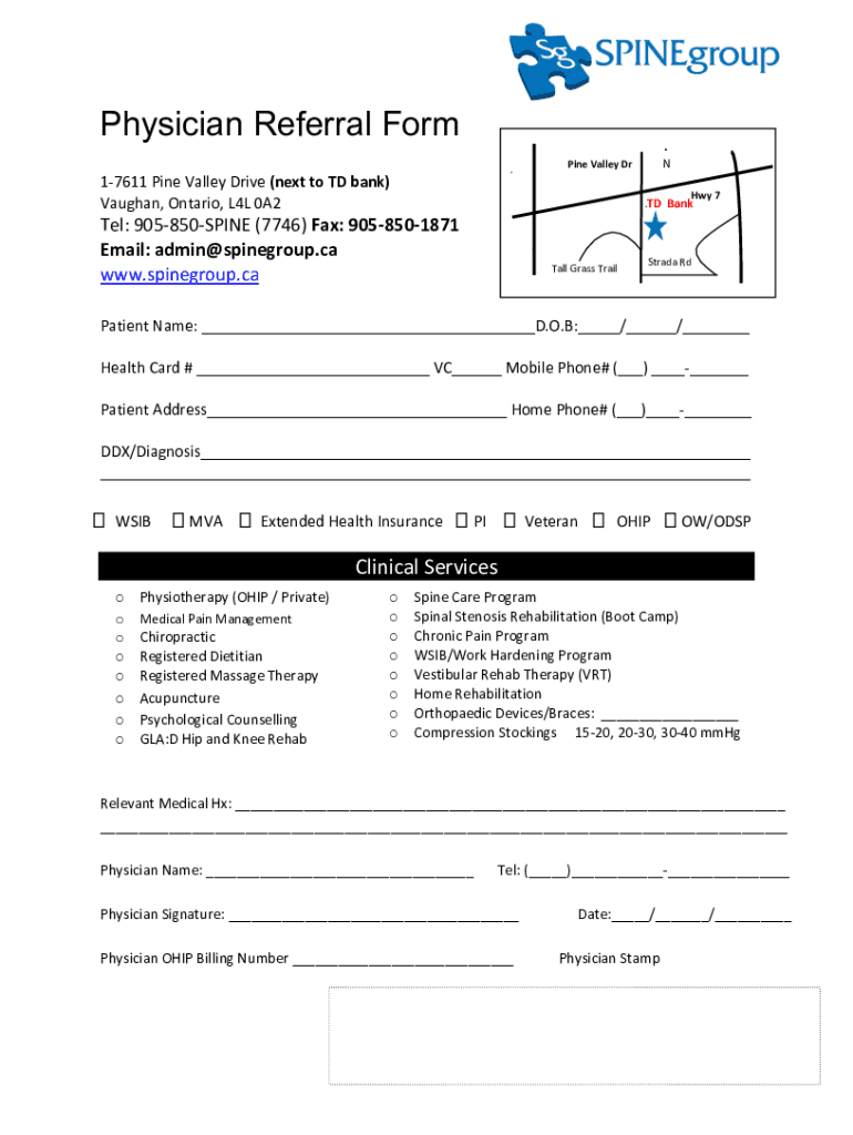 Fillable Online Spine Group - 7611 Pine Valley Drive, Unit 1,Vaughan Fax Email Print - pdfFiller