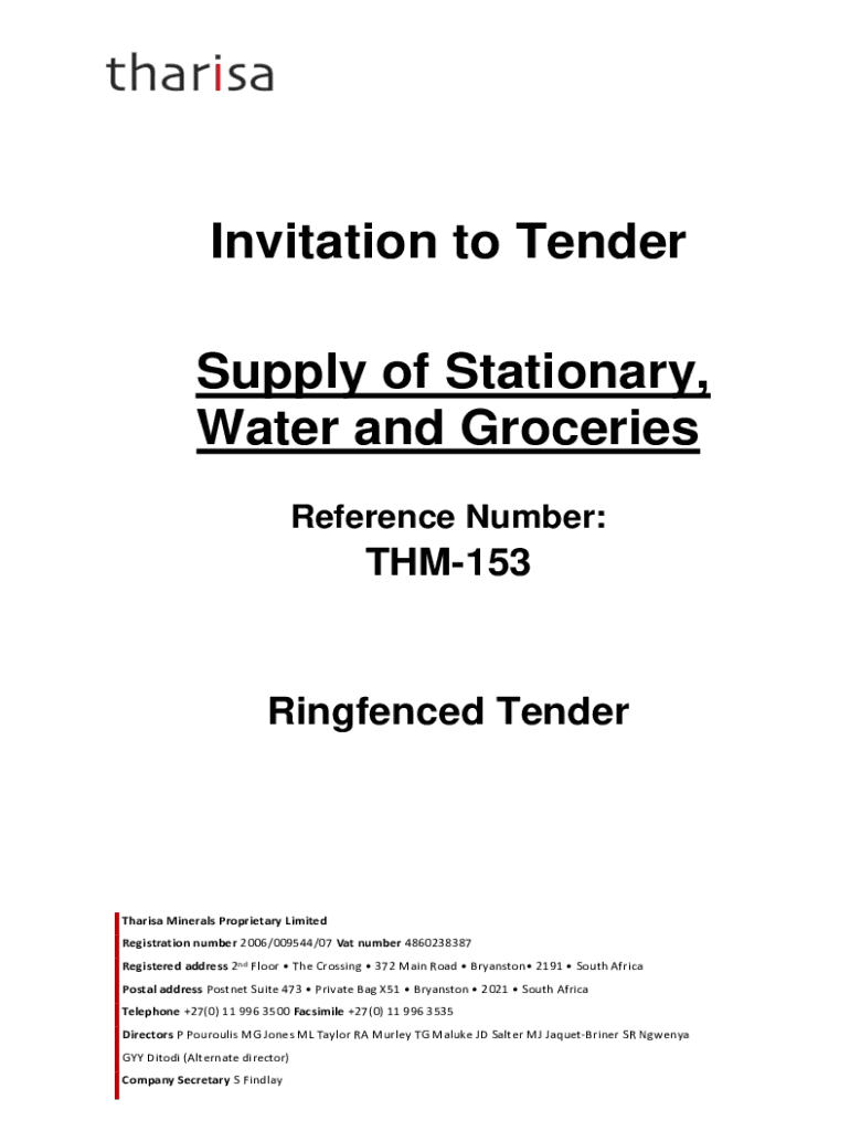 Fillable Online Invitation to Tender Supply of Stationary, Water and ...
