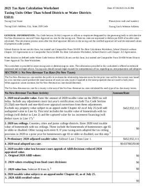 Fillable Online 2021 Tax Rate Calculation Worksheet - Roberts County ...