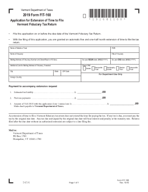 Fillable Online tax vermont VT Form FIT-168 Application for Extension ...