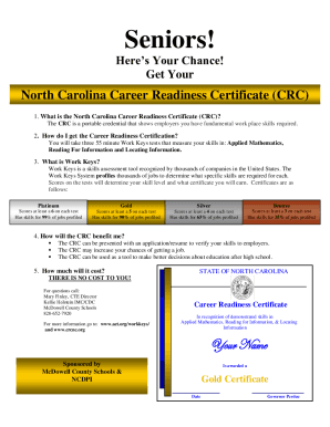 Fillable Online Carolina Career Readiness Certificate - UNC Careers Fax ...
