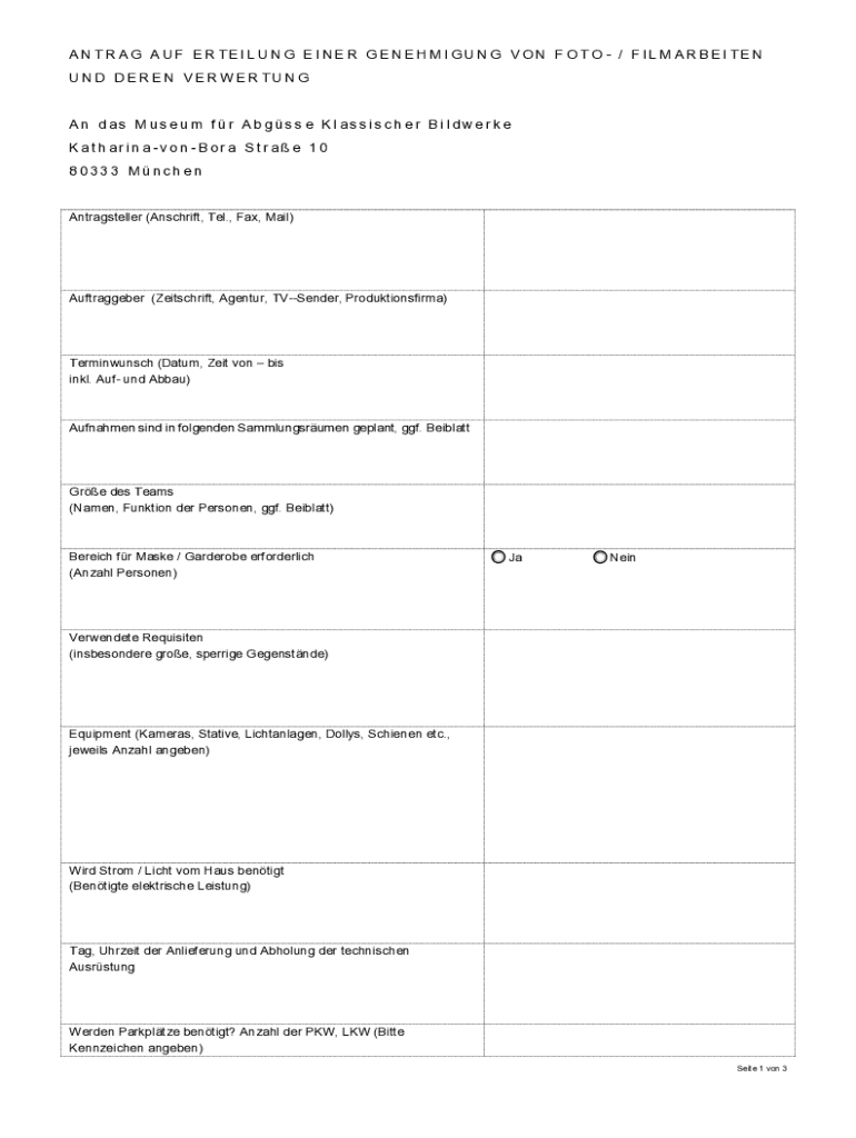 Ausfüllbar Online antrag auf erteilung einer genehmigung von foto- / ... Fax Email Drucken ...
