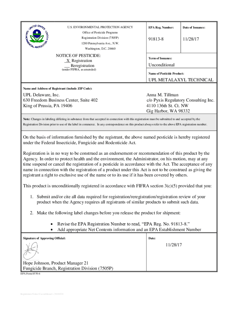 Fillable Online US EPA, Pesticide Product Label, UPL Metalaxyl ...