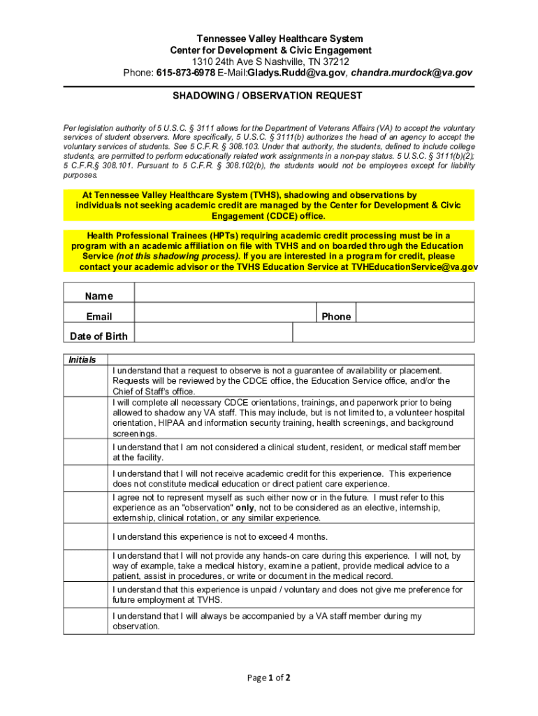 Fillable Online VA Hospital-Required Shadowing Documents Fax Email ...