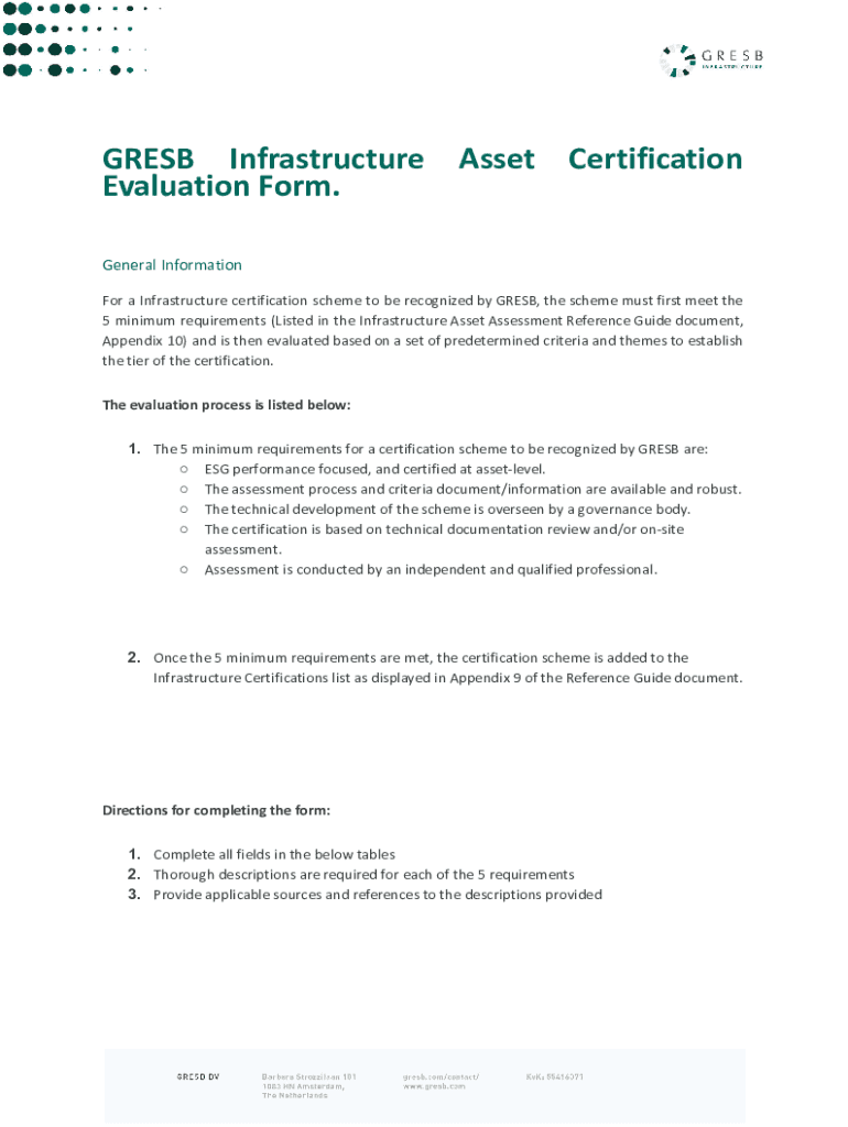 Fillable Online GRESB Infrastructure Asset Certification Evaluation ...