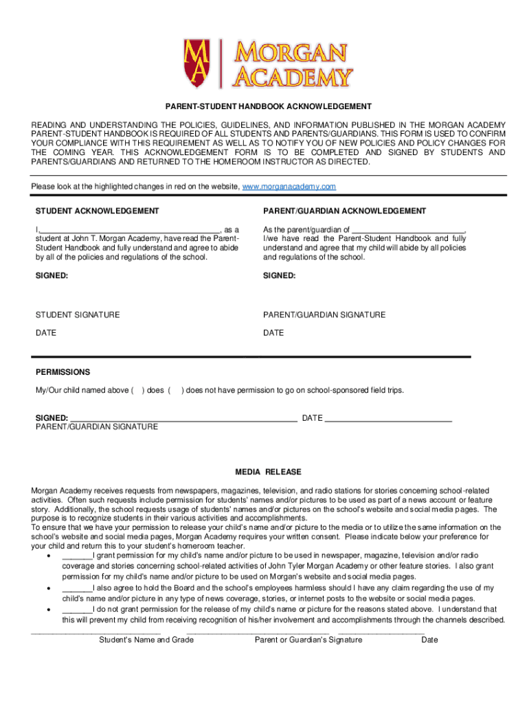 Fillable Online parent-student handbook acknowledgement - Connect Suite Fax Email Print - pdfFiller