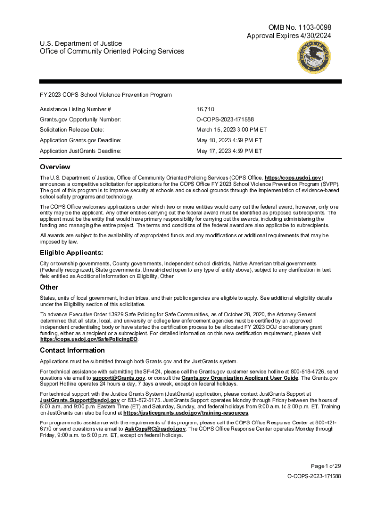 Fillable Online SVPP Solicitation - COPS OFFICE - Department of Justice ...