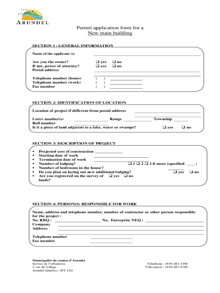 Fillable Online Permit application form for a New main building Fax ...