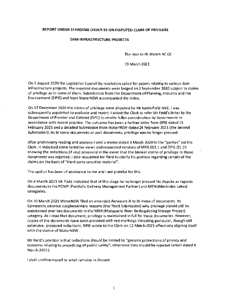 Fillable Online report under standing order 52 on disputed claim of ...