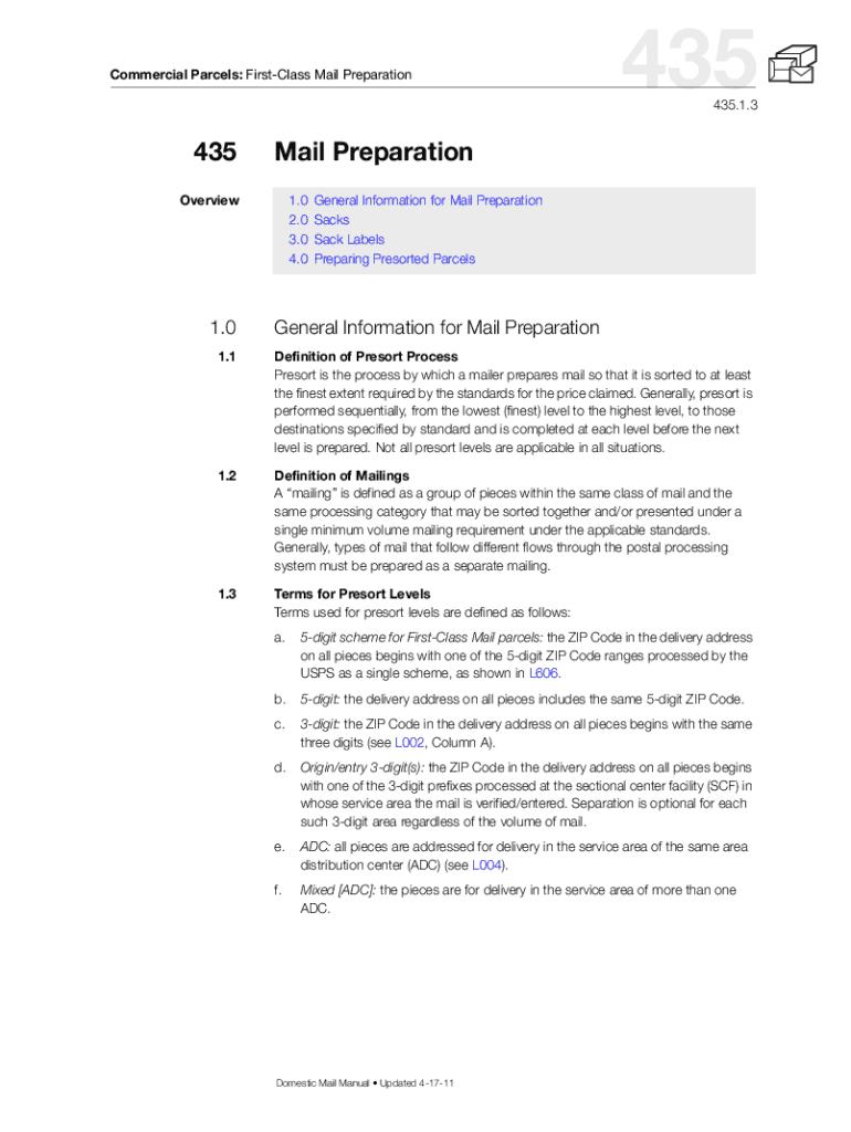 Fillable Online DMM 435 First-Class Mail Preparation for Commercial Parcels Fax Email Print ...