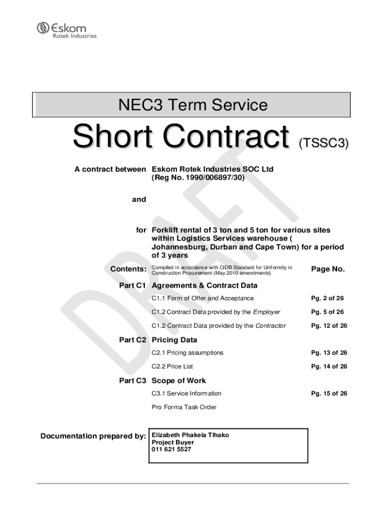 Fillable Online A contract between Eskom Rotek Industries SOC Ltd Fax ...