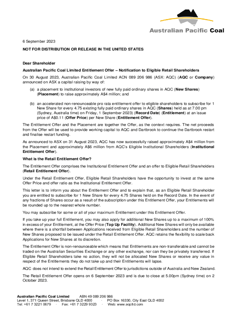 Fillable Online Letter to Ineligible Shareholders - Australian Pacific ...