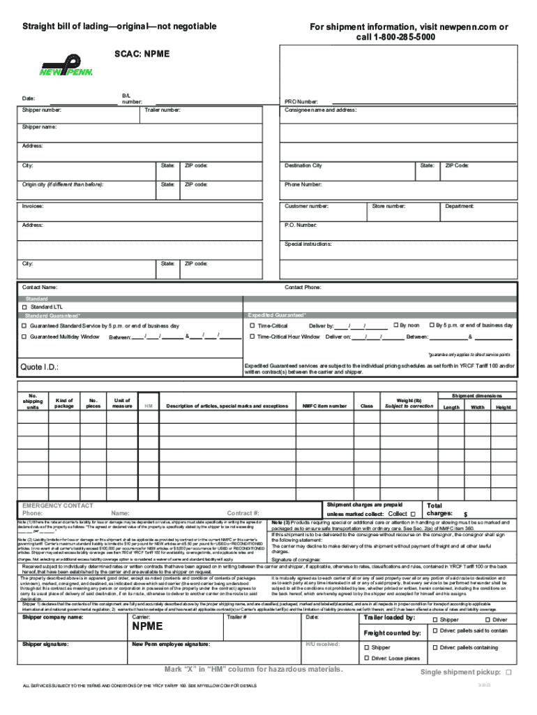 Fillable Online New Penn Bol Pdf - Fill Online, Printable, Fillable ...