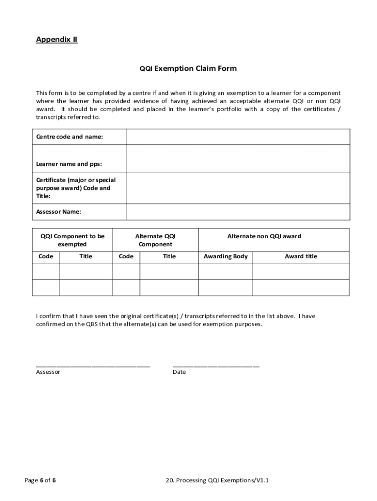 Fillable Online QQI Exemption Claim Form Fax Email Print - pdfFiller