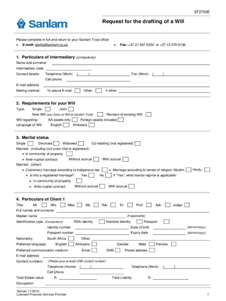 Fillable Online Request for the drafting of a Will Fax Email Print ...