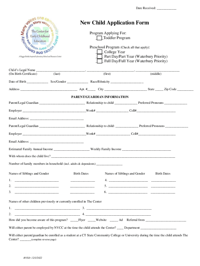 Fillable Online New Child Application Form Fax Email Print - pdfFiller