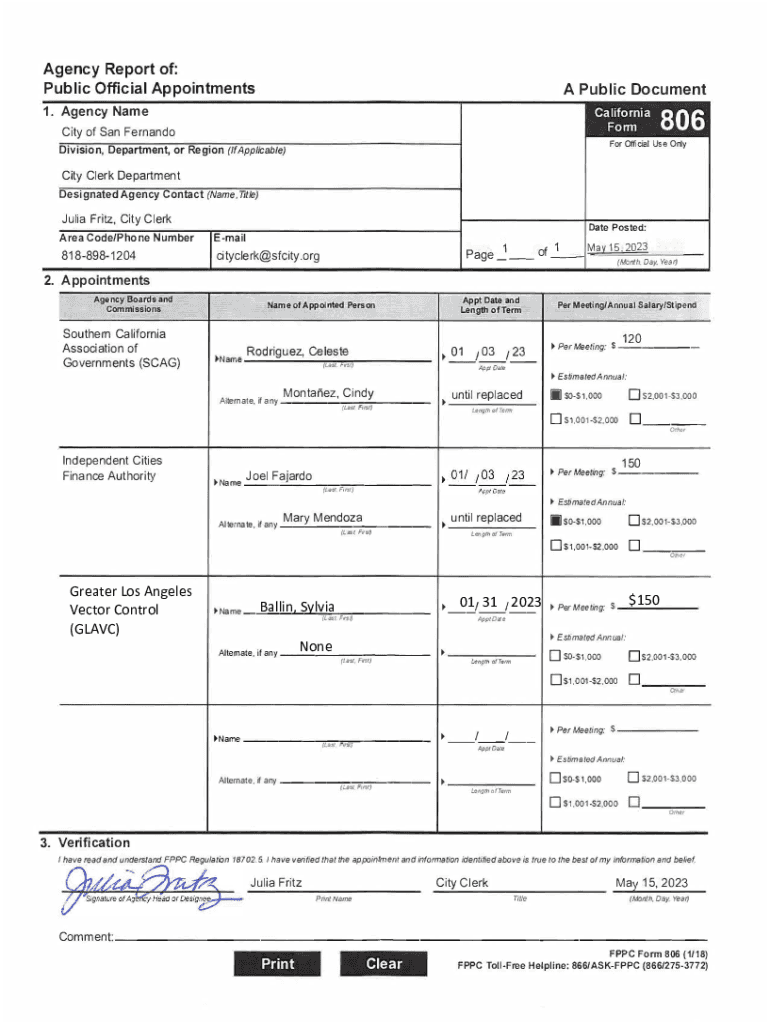 Fillable Online Form 806 2023 Local Appointments Fax Email Print - pdfFiller