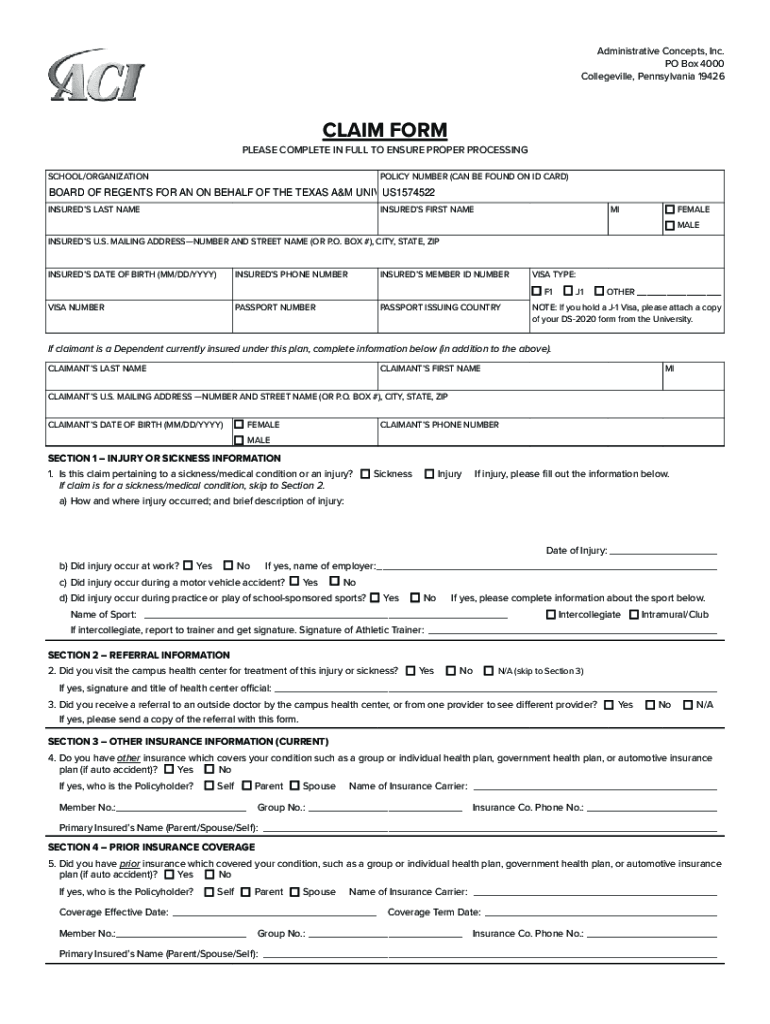 Fillable Online cpm tamu CLAIM FORM - Group Hospital-Surgical-Medical ...