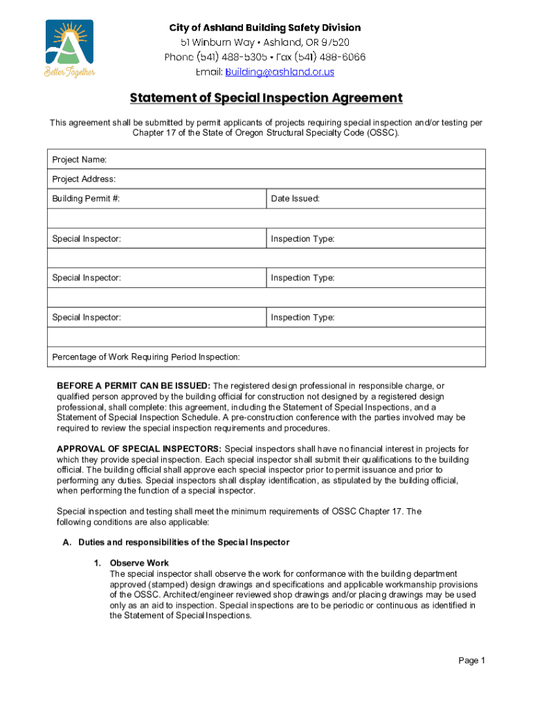 Fillable Online Special Inspection, Testing, and Structural Observation ...