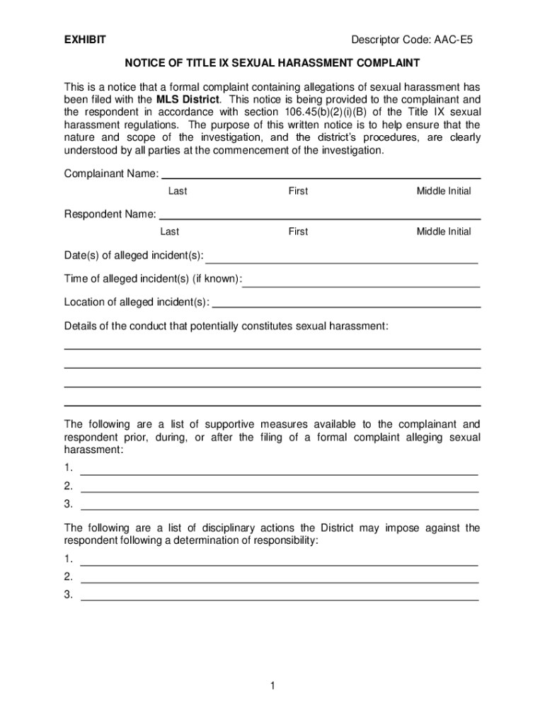 Fillable Online AAC-E5-Notice o f Title IX Sexual Harassment Complaint Fax Email Print - pdfFiller