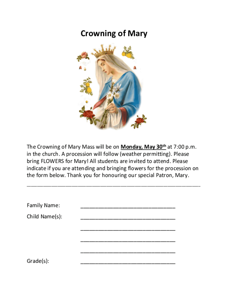 Fillable Online Crowning of Mary - Our Lady of Sorrows School Fax Email ...