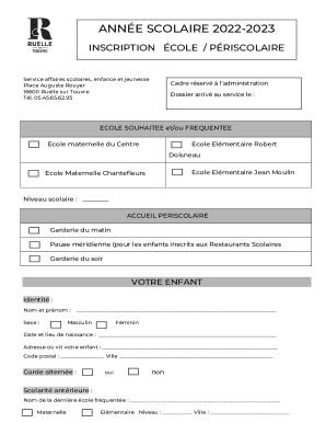 Remplissable En Ligne INSCRIPTION COLE / PRISCOLAIRE Fax Email Imprimer - pdfFiller